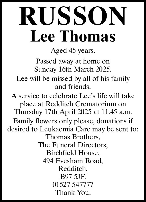 Announcements - The Redditch Standard